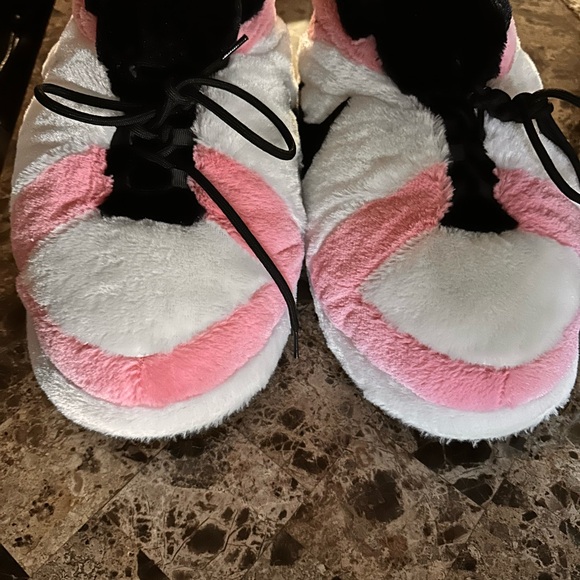 Jordan | Shoes | Air Jordan Pink And White Plush Slippers | Poshmark